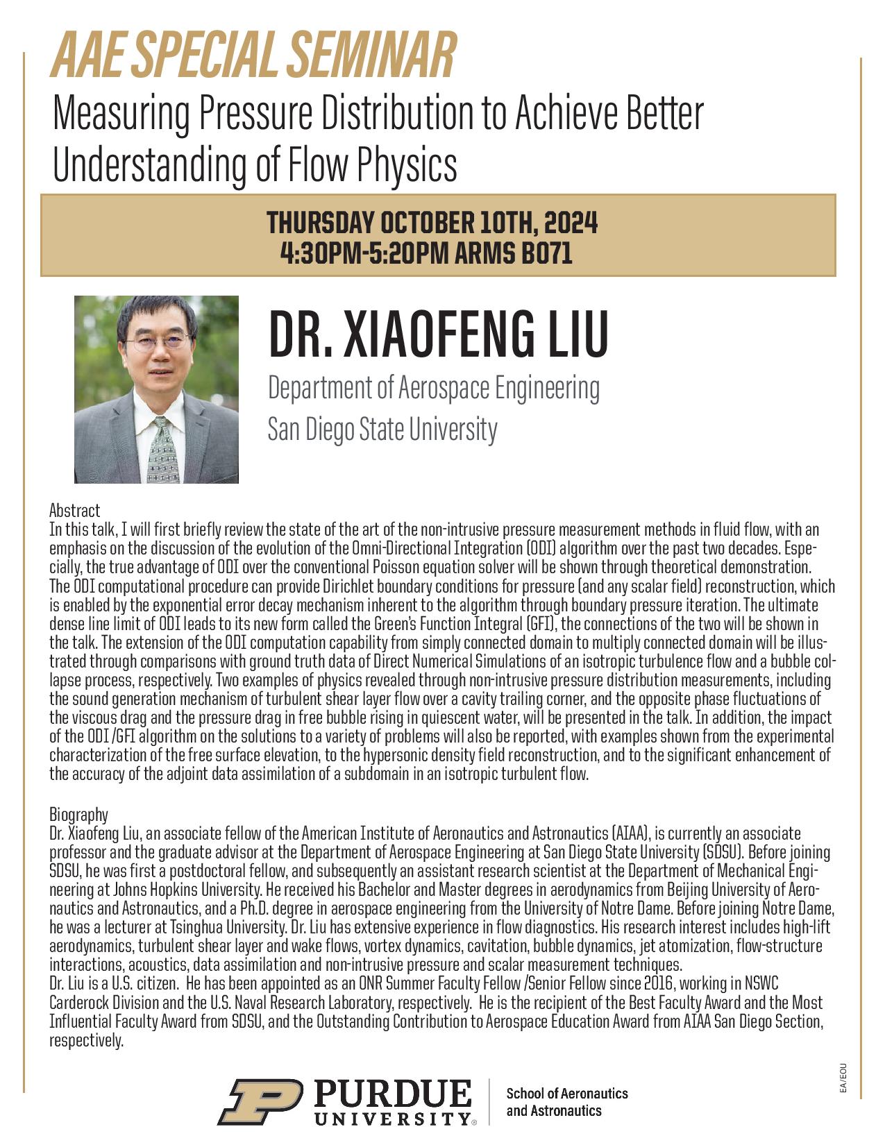 AAE Special Seminar: Measuring Pressure Distribution to Achieve Better Understanding of Flow ...